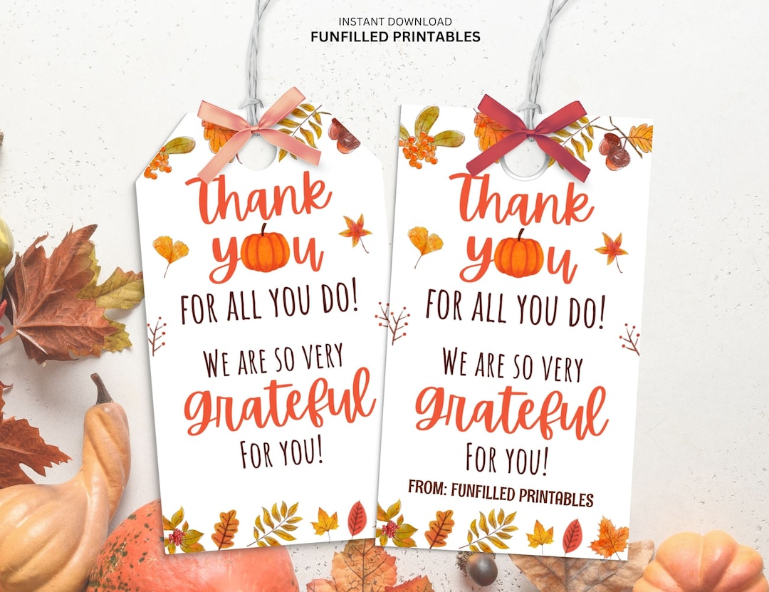 Thank You Thanksgiving Tag, Grateful for You Gift Tag, Fall ...