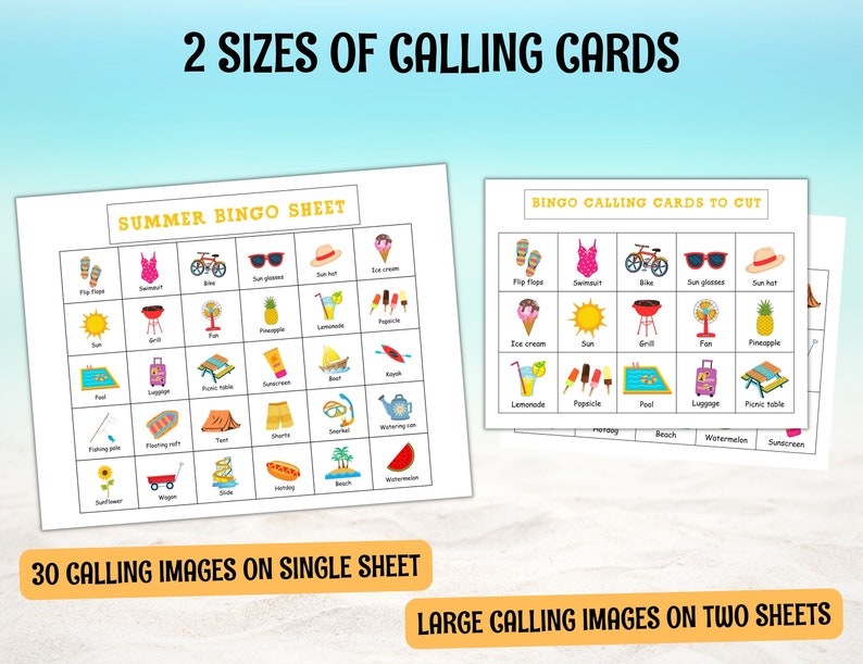 Summer Bingo, 30 Summer Bingo Cards Printable, Fun Summer Games Kids ...