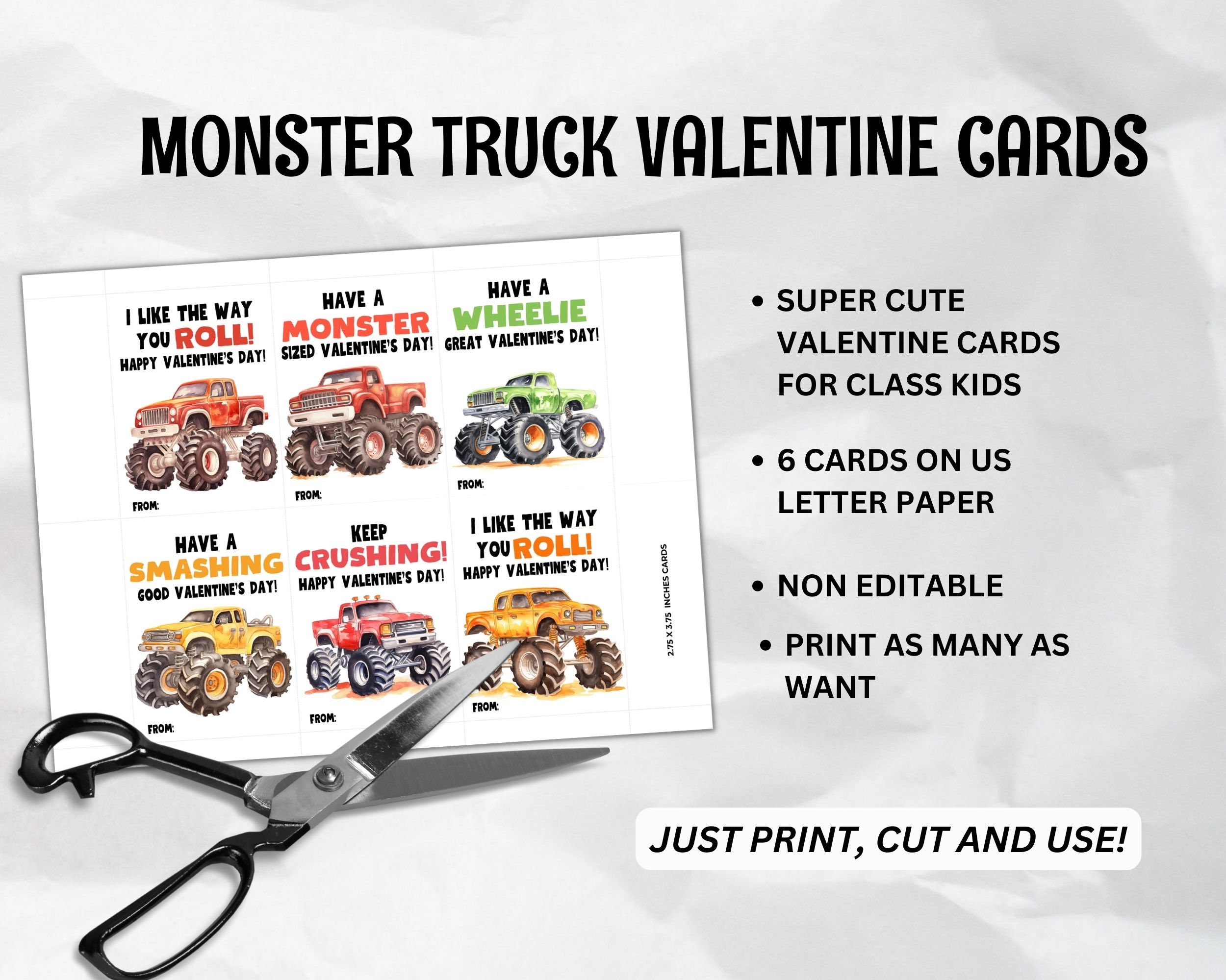 Monster Truck Valentines Cards Printable, Boy Valentine Cards ...