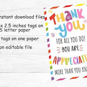 Appreciation Tags, Teacher, Employee Appreciation Day, Thank You for ...