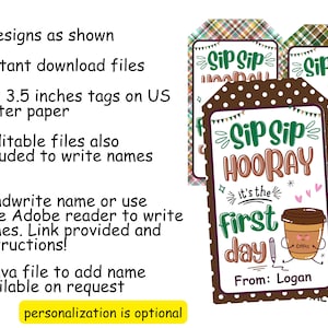 Back to School Teacher Coffee Gift Tags, First Day of School Teacher ...