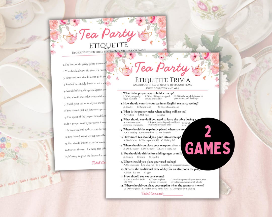 Tea Party Etiquette Game, Trivia Game, Etiquette Quiz, Tea Party Gams ...