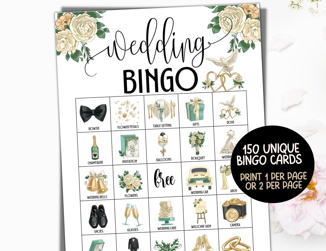 150 Wedding Bingo Cards Printable Wedding Games, Wedding Reception Game ...