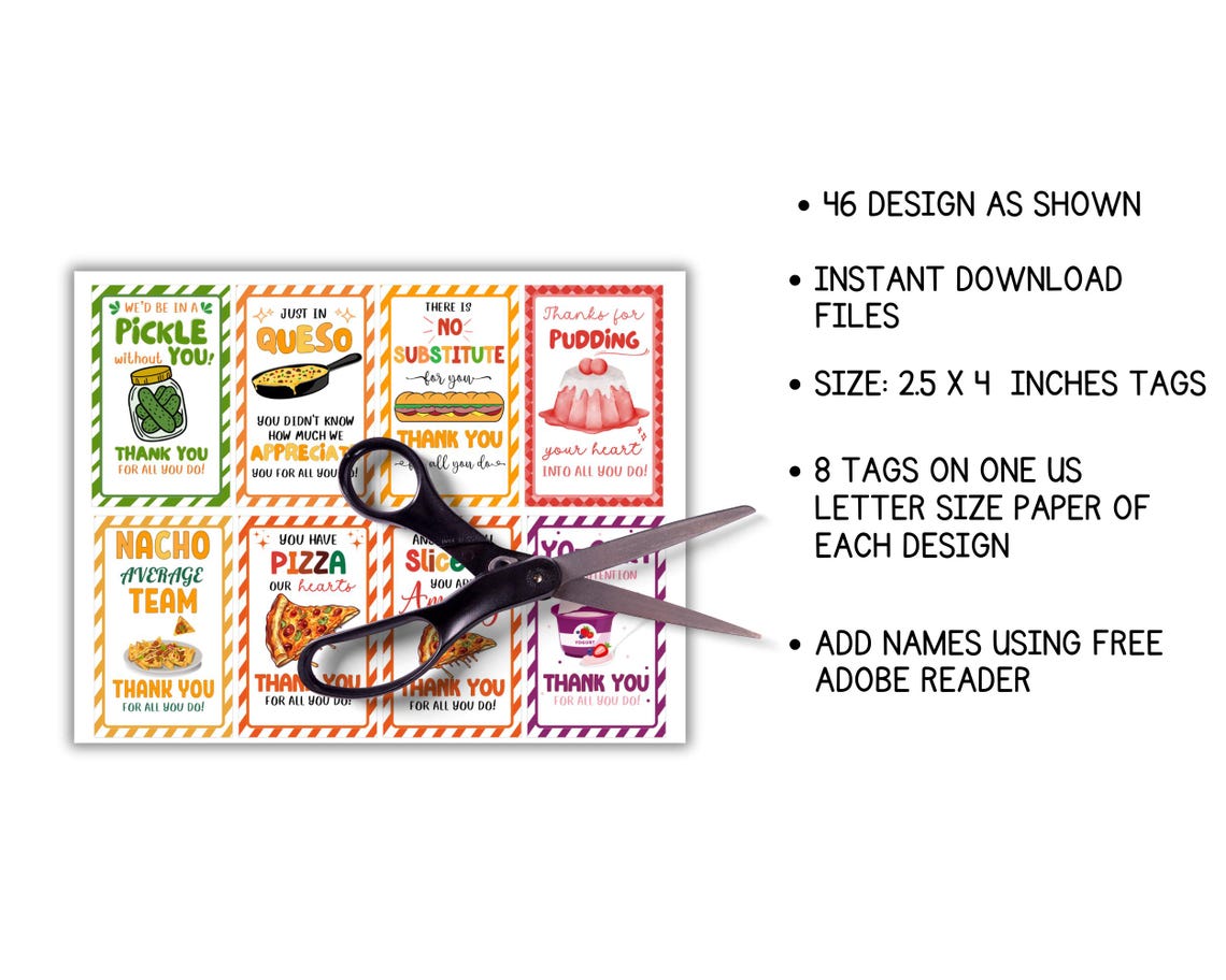 Food Gift Appreciation Tags, Employee Teacher Staff Appreciation Gifts ...