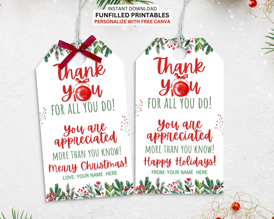 Christmas Thank You Tags, Staff Teacher Thank You Christmas Tags ...