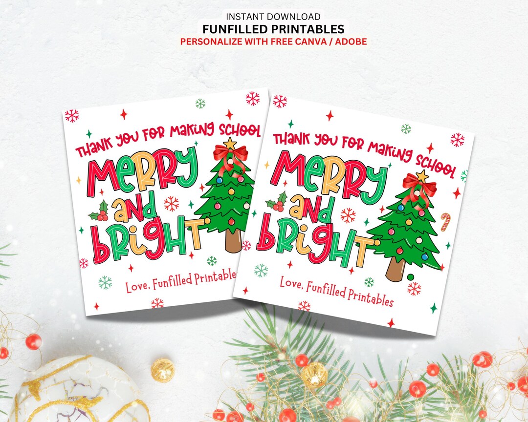 Thank You for Making School Merry and Bright Tag, Teacher Christmas ...