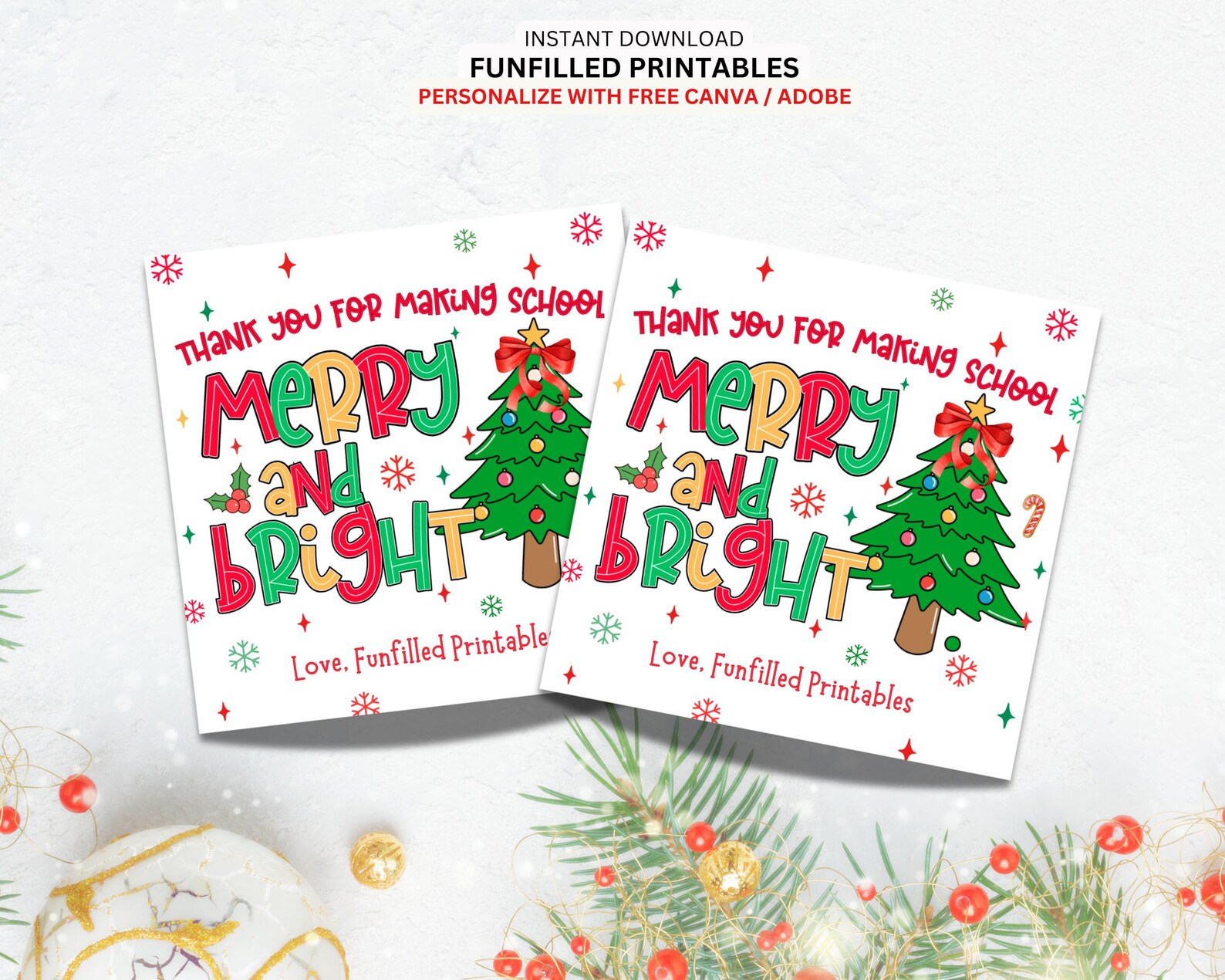 Thank You for Making School Merry and Bright Tag, Teacher Christmas ...