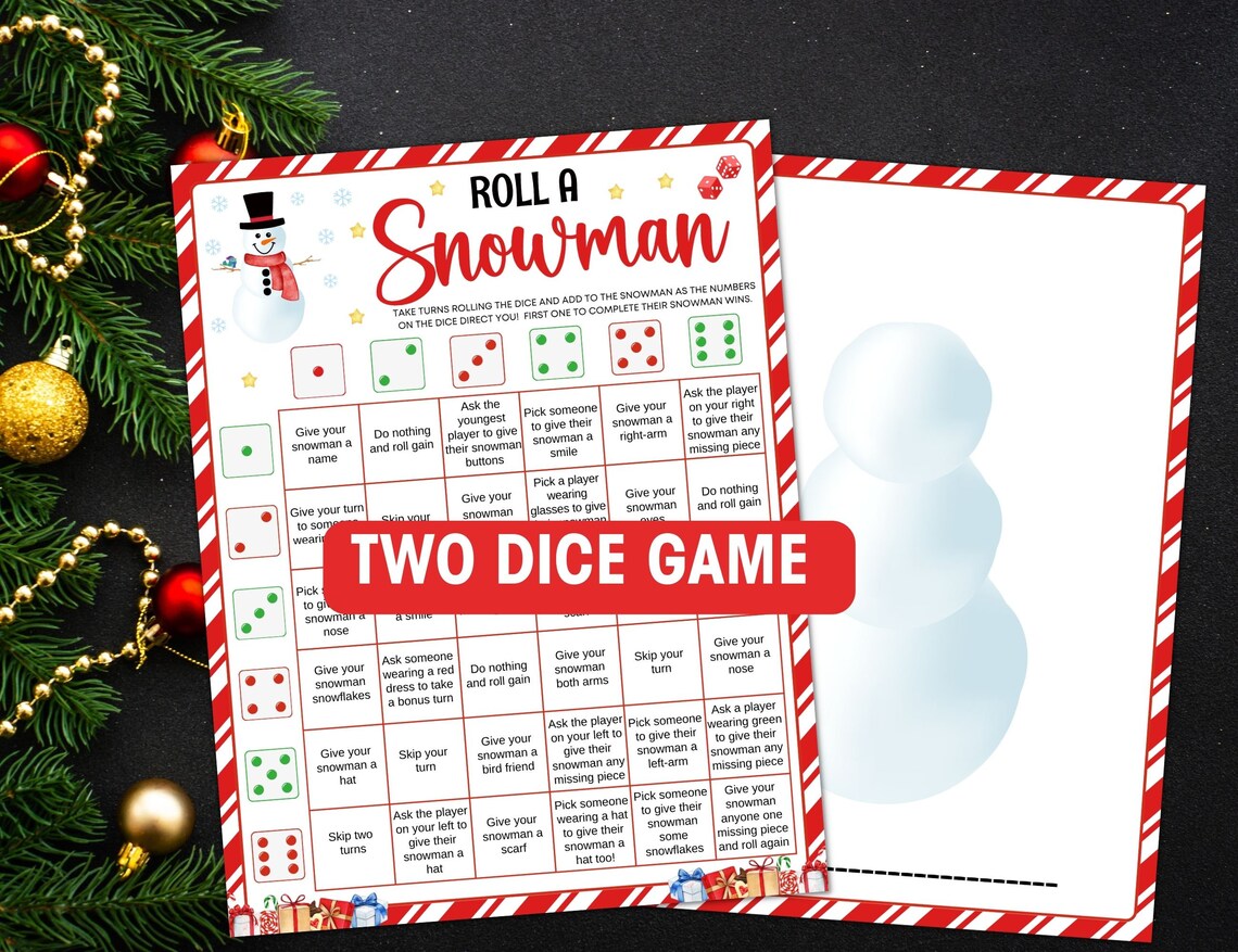 Roll A Snowman Dice Game, Kids Christmas Game Activity, Christmas Party ...