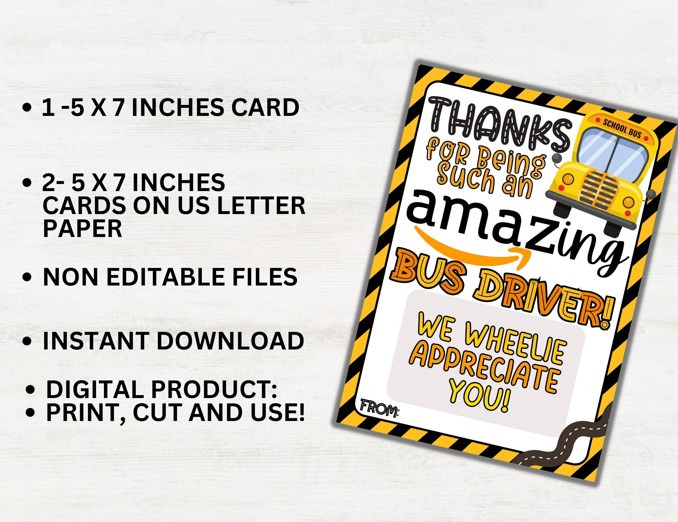 Bus Driver Gift Card Holder Printable, Bus Driver Thank You Gift, Bus ...