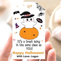 Editable and Printable Cute Ghost Halloween Gift Tag Template, Happy ...
