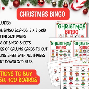 100 Christmas Bingo Cards, Printable Christmas Bingo Game for Kids ...