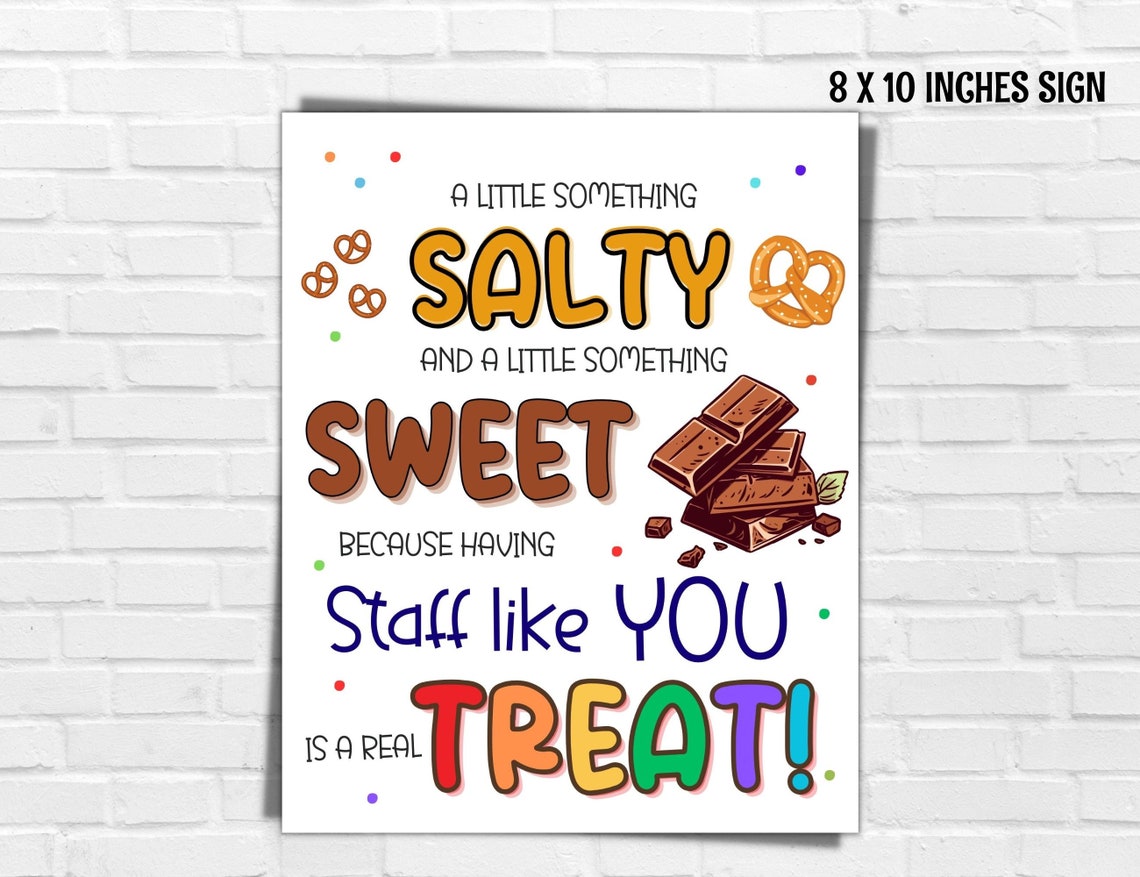 Staff Appreciation Sign, Chocolate Pretzel Thank You Sign, Employee ...