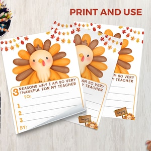 Printable Teacher Thanksgiving Card, Kids Thanksgiving Teacher Gift ...