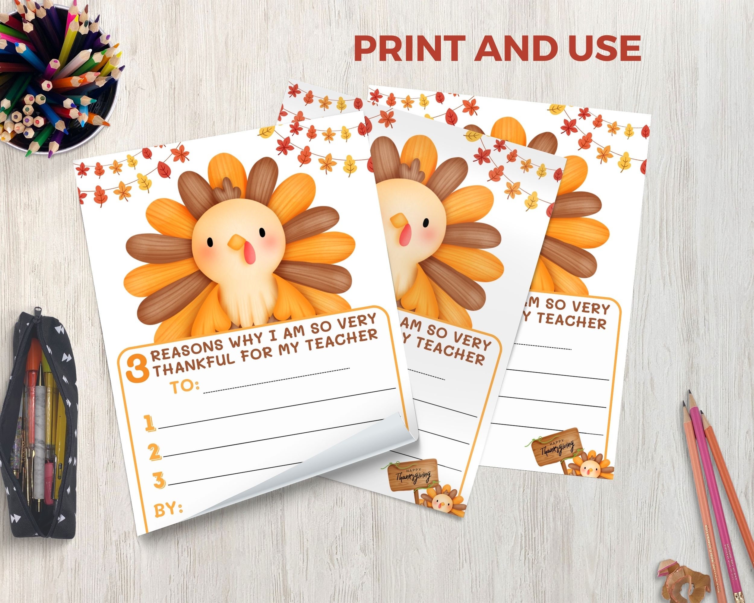 Printable Teacher Thanksgiving Card, Kids Thanksgiving Teacher Gift ...