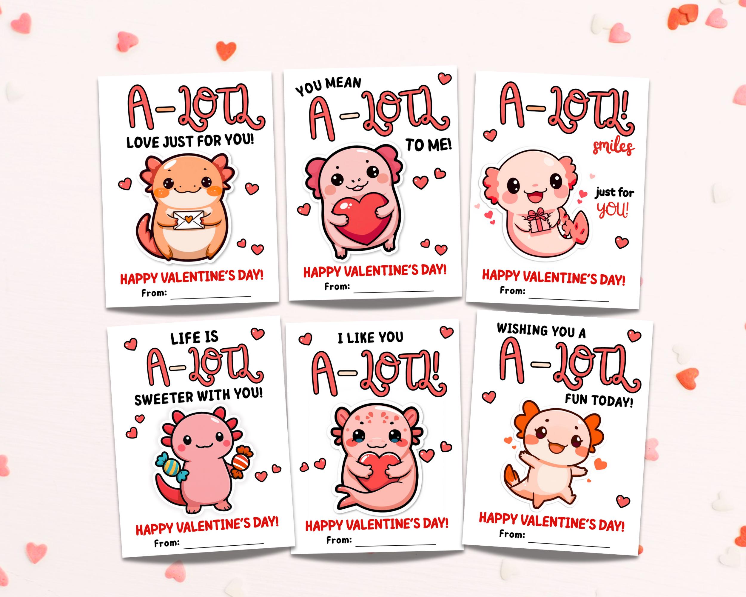 Axolotl Valentines Day Cards, Kids Classroom Valentines Cards ...