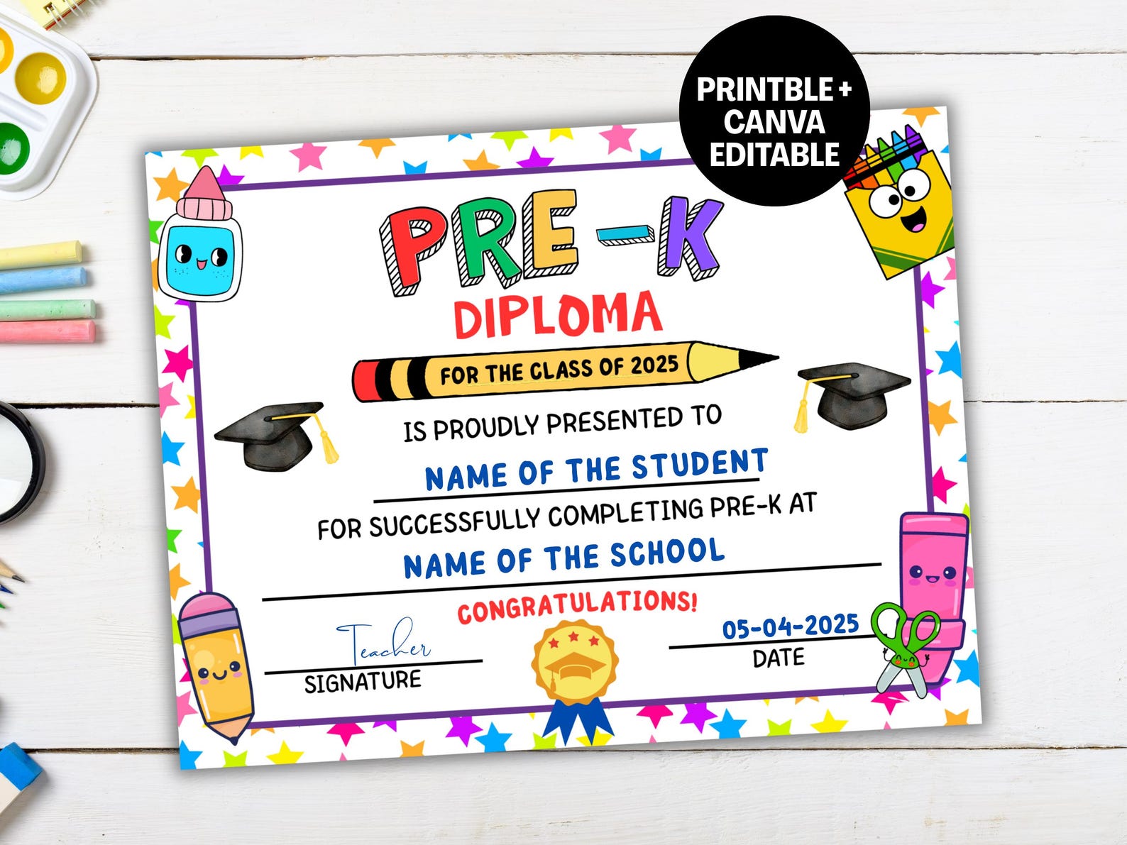 Pre-k Graduation Certificate Editable Pre-k Diploma for Kids, Last Day ...