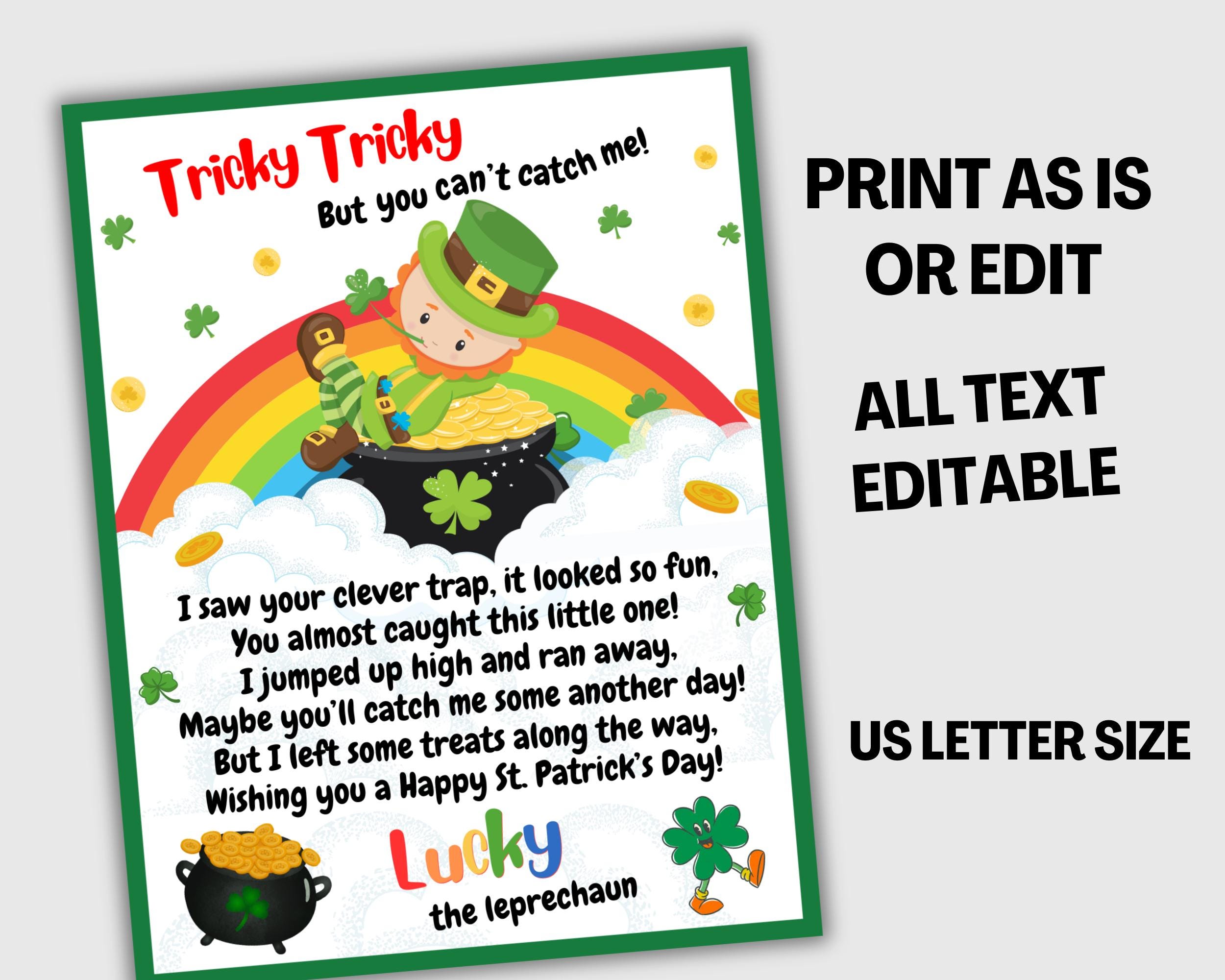 Printable Leprechaun Letter, Leprechaun Trap Note, Editable Leprechaun ...