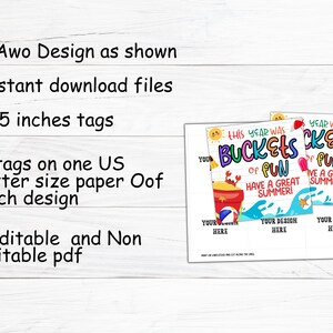 End of School Year Buckets of Fun Summer Gift Tags, Beach Sand Bucket ...