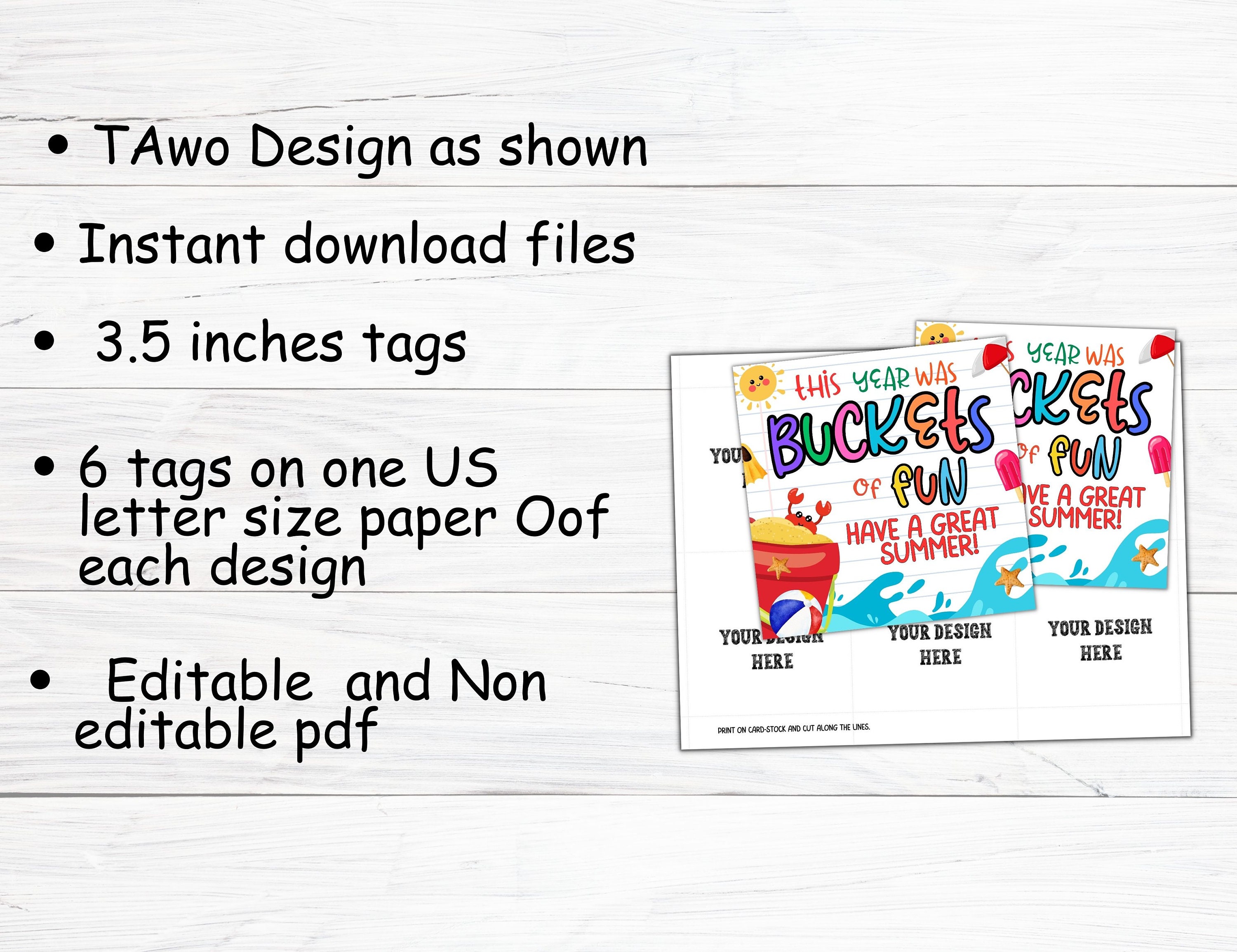 End of School Year Buckets of Fun Summer Gift Tags, Beach Sand Bucket ...