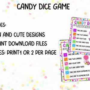 Candy Dice Game Printable Party Games for Graduation, Kids Birthday ...