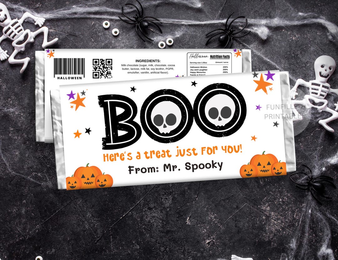 Halloween Candy Bar Wrapper, Chocolate Wrapper, Halloween Party Favors ...