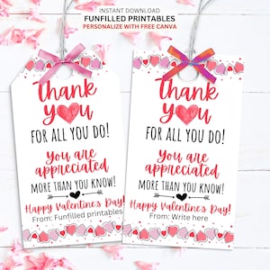 Valentines Thank You Tags, Teacher Valentines Appreciation Tags, Staff ...