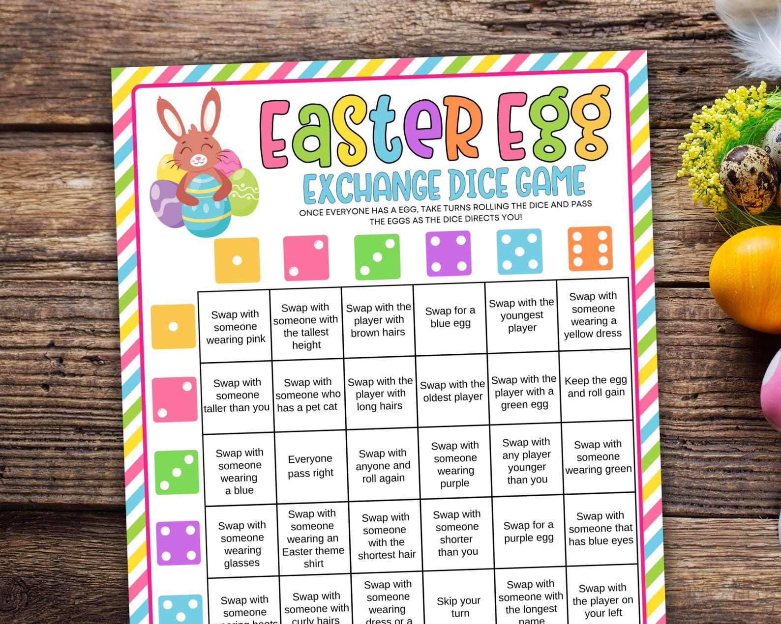 Easter Egg Exchange Dice Game, Printable Roll the Dice Easter Games ...