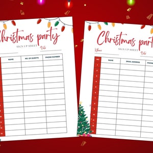 Christmas Party Sign up Sheet, Holiday Party Form, Party Sign up Form ...