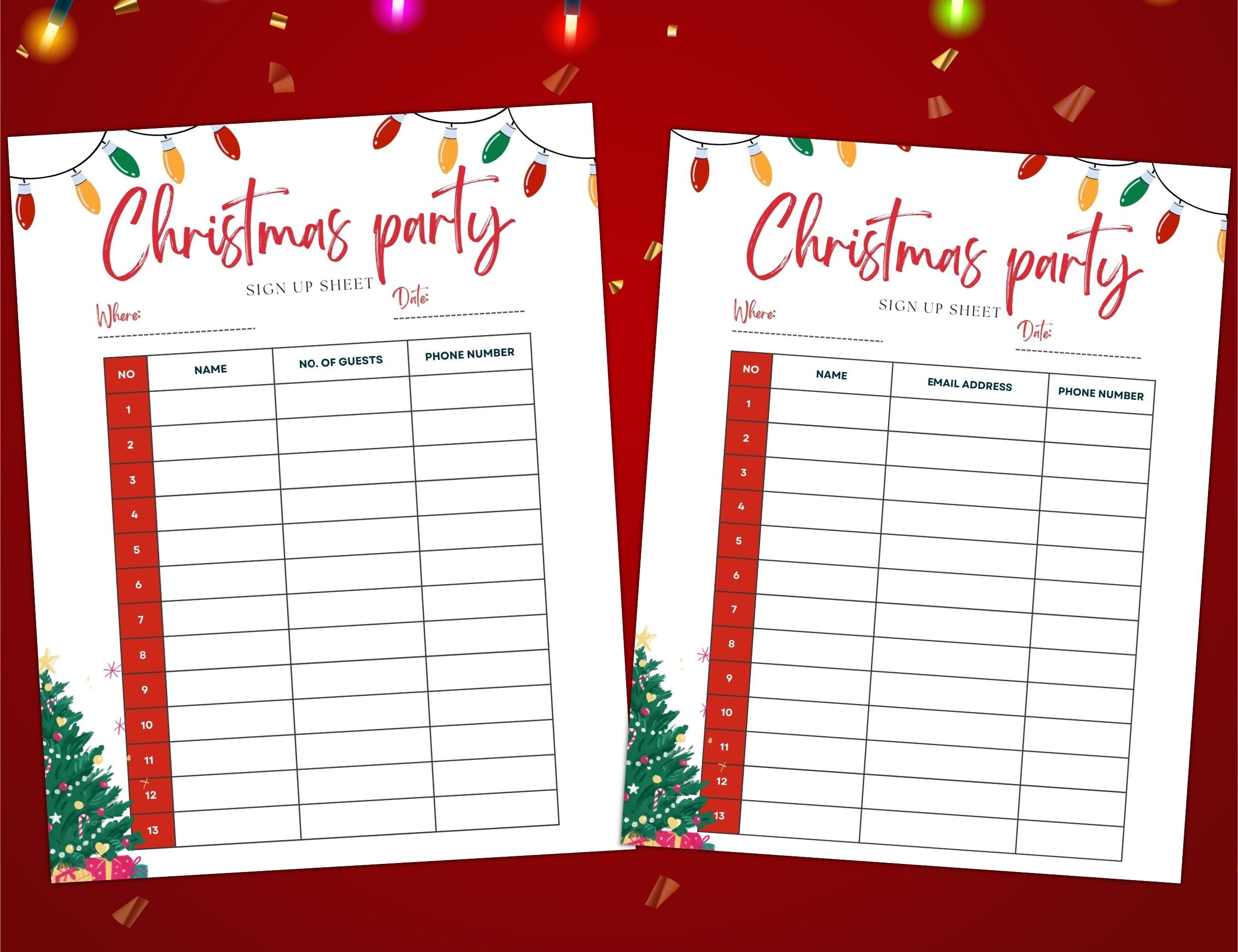 Christmas Party Sign up Sheet, Holiday Party Form, Party Sign up Form ...