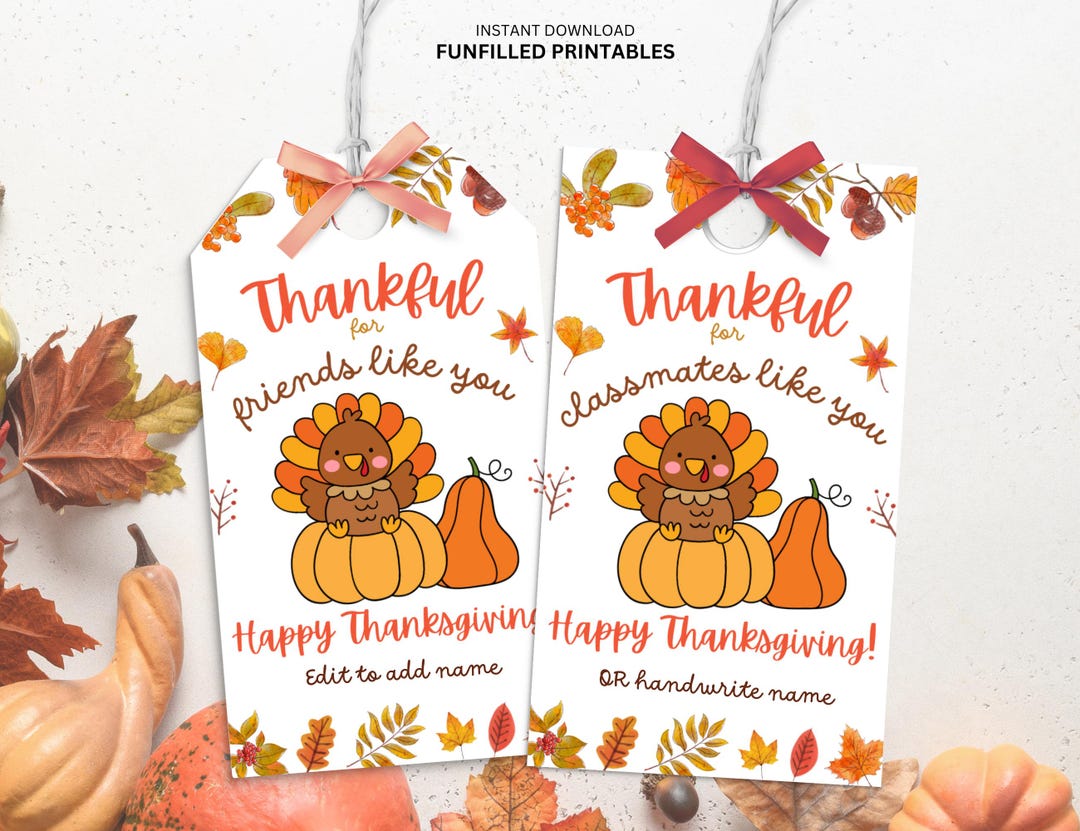 Kids Thanksgiving Gift Tag, Class Thanksgiving Favors Tags, Friends ...