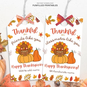 Kids Thanksgiving Gift Tag, Class Thanksgiving Favors Tags, Friends ...