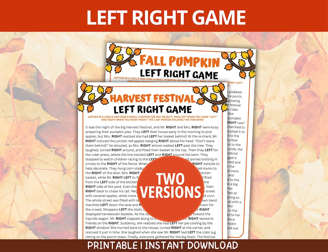 Fall Left Right Game Story, Printable Thanksgiving Fall Pass the Prize ...