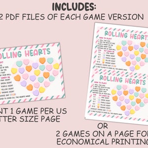 Valentines Day Candy Dice Game, Printable Rolling Hearts Valentine ...