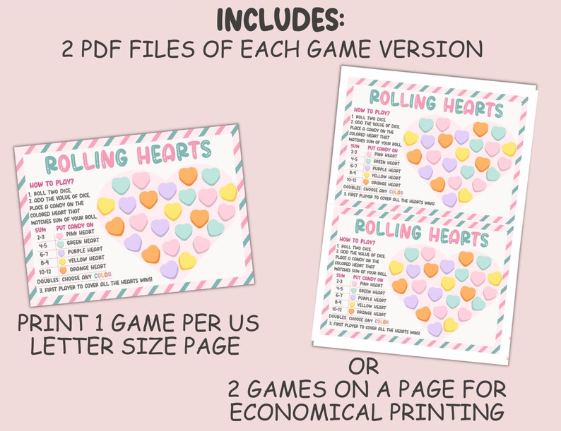 Valentines Day Candy Dice Game Printable Rolling Hearts - Etsy