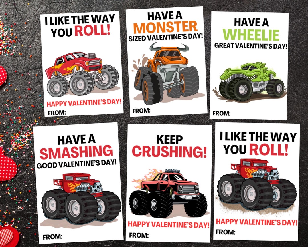 Monster Truck Valentines Cards Printable, Boy Valentine Cards ...