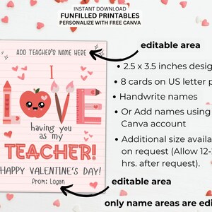 Printable Teacher Valentines Day Card, Classroom Teacher Valentine Tag ...