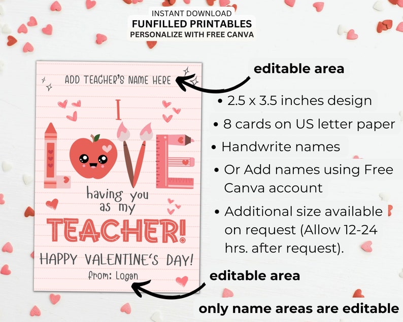 Printable Teacher Valentines Day Card, Classroom Teacher Valentine Tag ...
