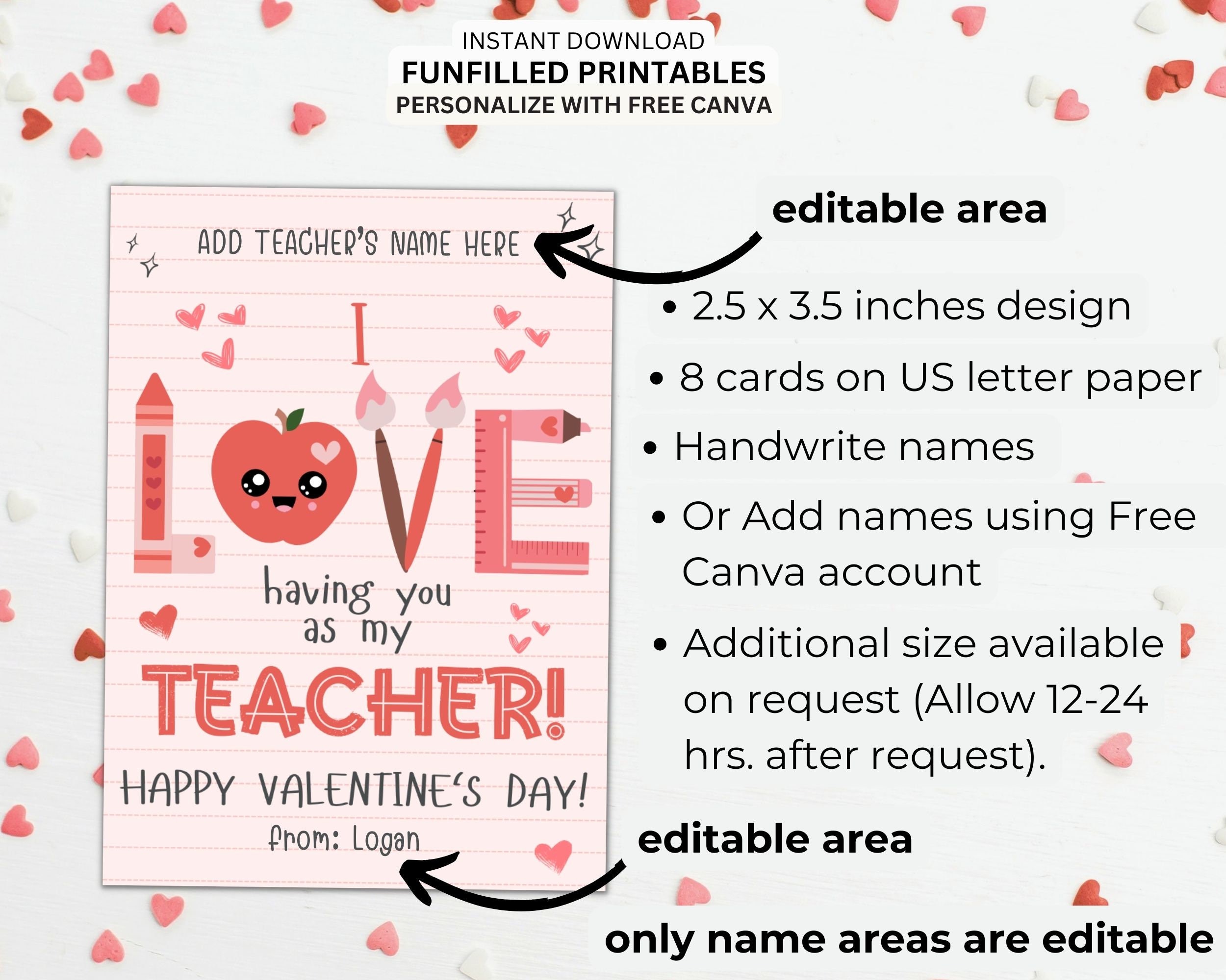 Printable Teacher Valentines Day Card, Classroom Teacher Valentine Tag ...