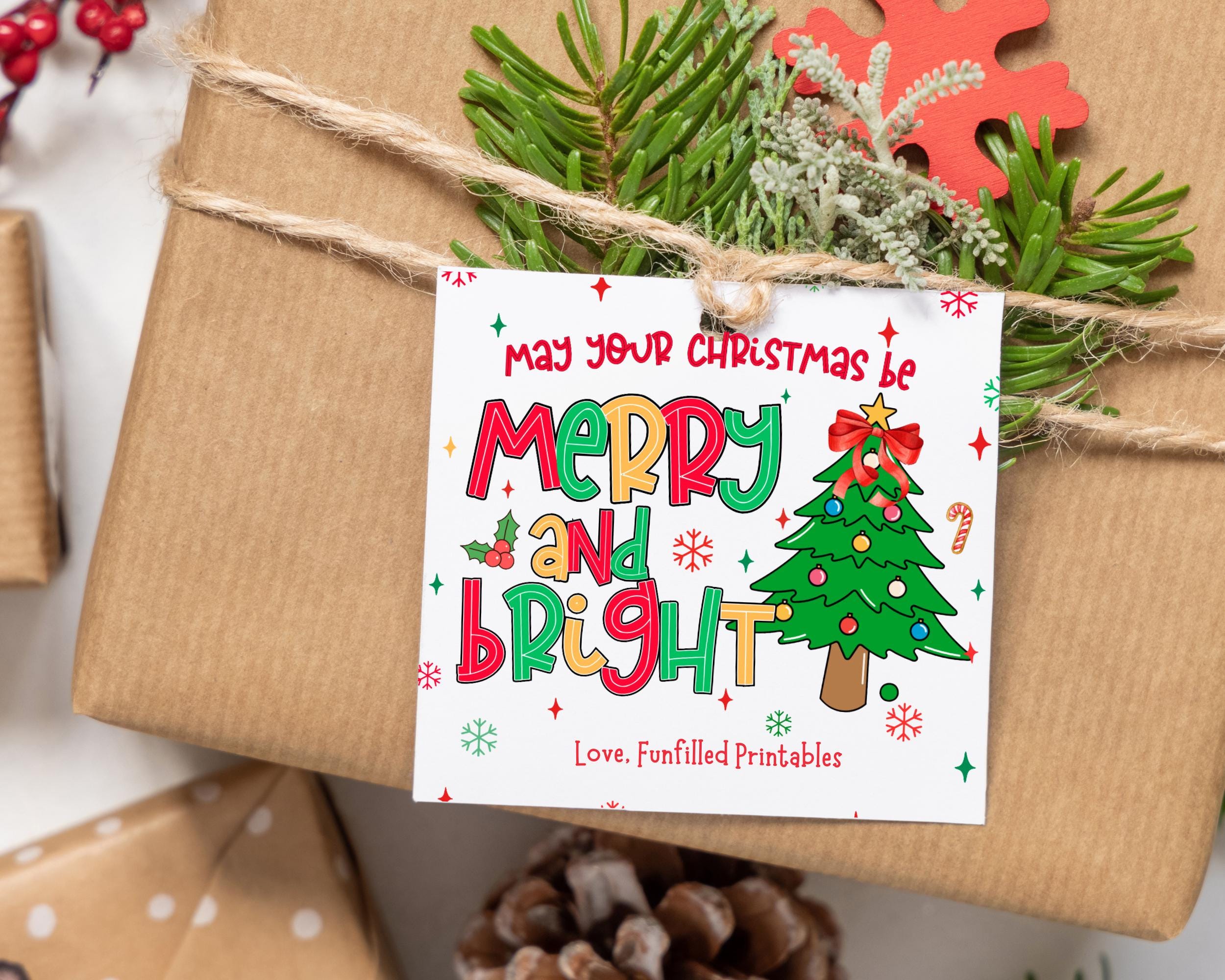 Merry and Bright Tag Christmas Gifts Tag, Colorful Christmas Tag ...