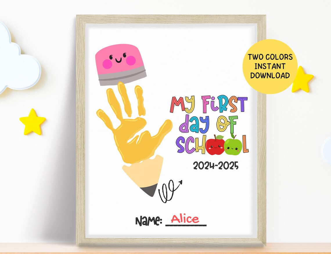 2026 First Day of School Handprint Art, Kindergarten Preschool ...