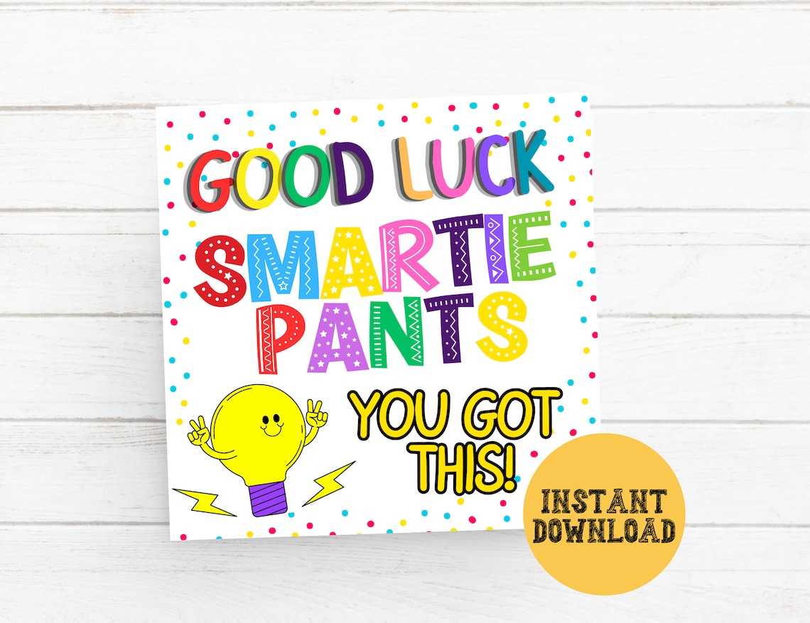 Teacher Testing Day Snack Tag Printable, Smarties Candy Tag, Good Luck ...
