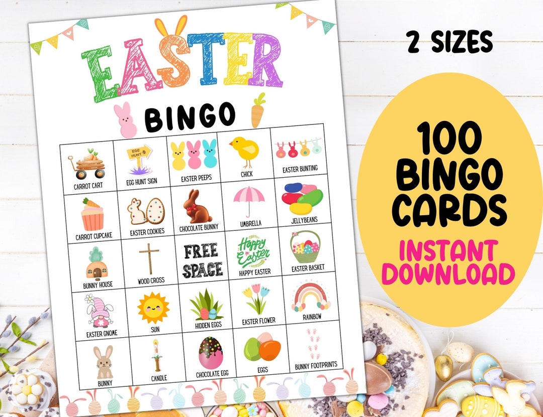 Printable Easter Bingo Game, 100 Easter Bingo Cards W/labels, Easter ...