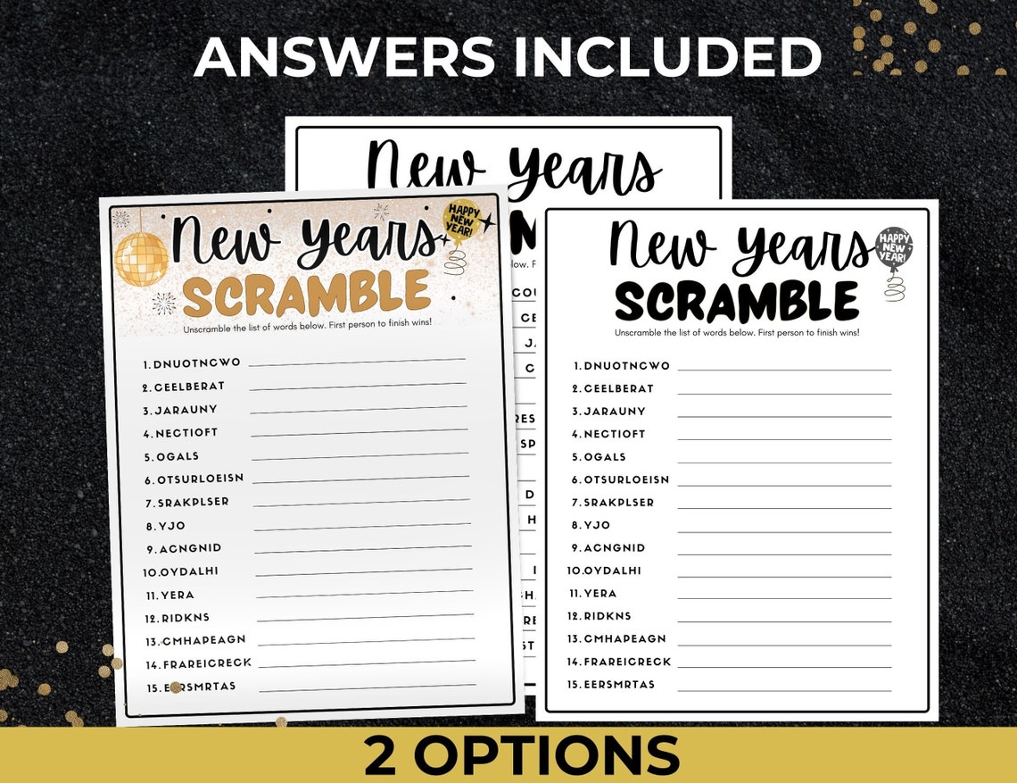 New Years Word Scramble Game Printable, New Years Eve Party Game for Kids Adults, New Years ...