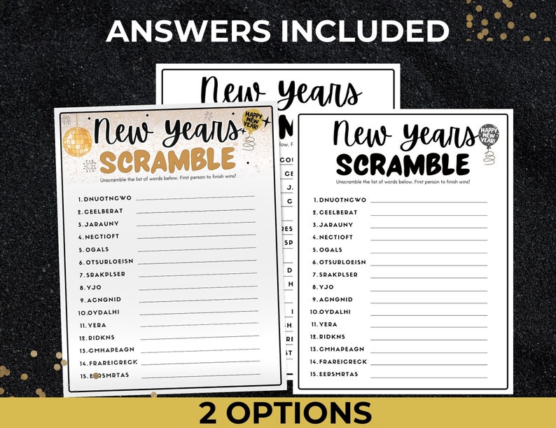 New Years Word Scramble Game Printable, New Years Eve Party Game for ...