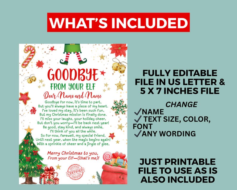 Elf Goodbye Letter, Editable Elf Departure Letter, Christmas Elf ...