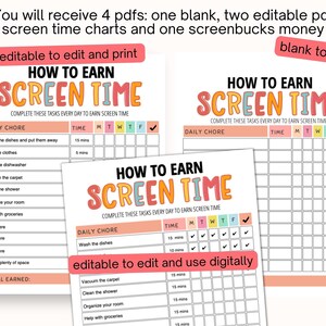 How to Earn a Screen Time Checklist, Screen Time Chore Tracker, Screen ...