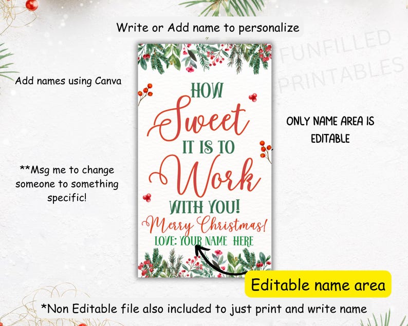 Christmas Coworker Gift Tag, Sweet to Work With You Coworker Holiday ...