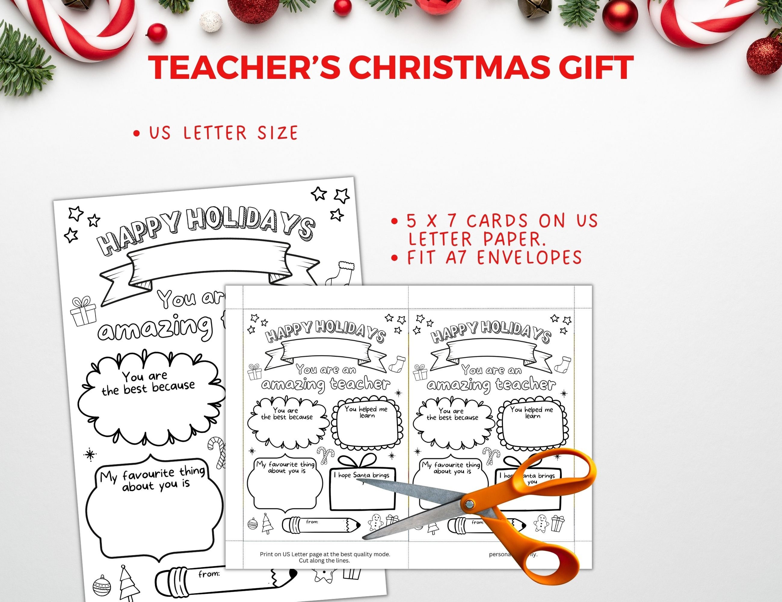 Teacher Christmas Gifts Printable, Teacher Christmas Card / Letter ...