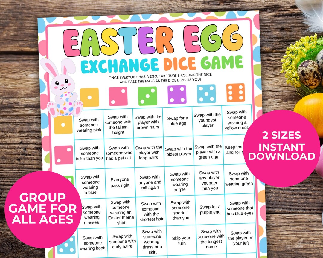Easter Egg Exchange Dice Game Printable, Family Easter Games, Easter ...