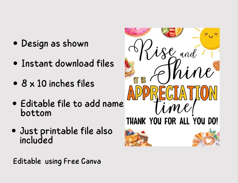 Rise and Shine Teacher Appreciation Week Breakfast Sign, Staff ...